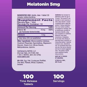 Natrol Time-Release Melatonin 5 mg, Dietary Supplement for Restful Sleep, 100 Tablets, 100 Day Supply