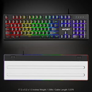 NPET K10 Wired Gaming Keyboard, LED Backlit, Spill-Resistant Design, Multimedia Keys, Quiet Silent USB Membrane Keyboard for Desktop, Computer, PC (Black)