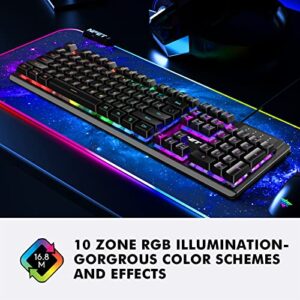 NPET K10 Wired Gaming Keyboard, LED Backlit, Spill-Resistant Design, Multimedia Keys, Quiet Silent USB Membrane Keyboard for Desktop, Computer, PC (Black)