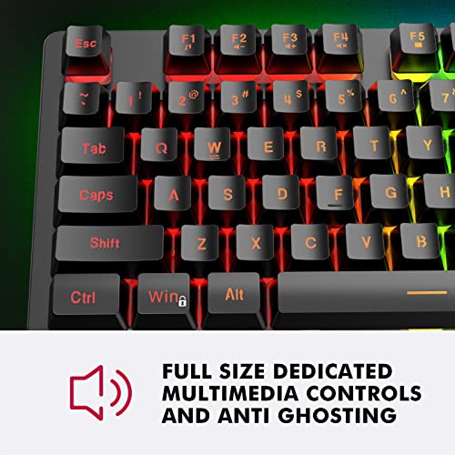 NPET K10 Wired Gaming Keyboard, LED Backlit, Spill-Resistant Design, Multimedia Keys, Quiet Silent USB Membrane Keyboard for Desktop, Computer, PC (Black)