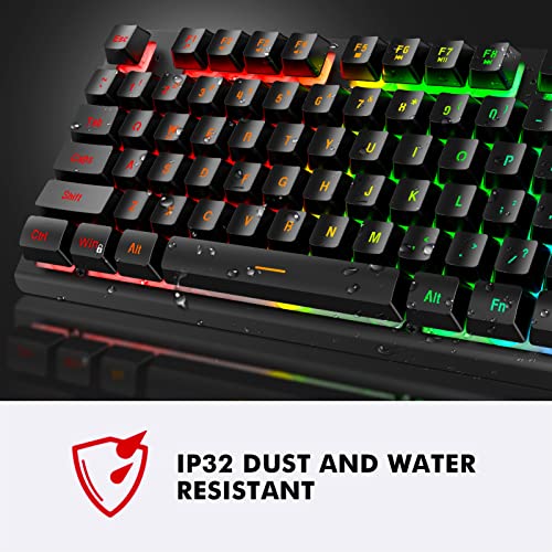 NPET K10 Wired Gaming Keyboard, LED Backlit, Spill-Resistant Design, Multimedia Keys, Quiet Silent USB Membrane Keyboard for Desktop, Computer, PC (Black)