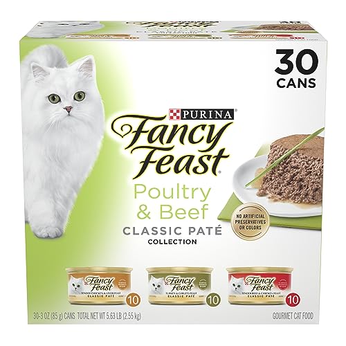 Fancy Feast Poultry and Beef Feast Classic Pate Collection Grain Free Wet Cat Food Variety Pack - (30) 3 oz. Cans