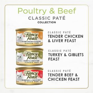 Fancy Feast Poultry and Beef Feast Classic Pate Collection Grain Free Wet Cat Food Variety Pack - (30) 3 oz. Cans