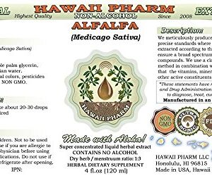 HawaiiPharm Alfalfa Alcohol-Free Liquid Extract, Alfalfa (Medicago Sativa) Sprouting Seed Glycerite Natural Herbal Supplement 4x4 oz