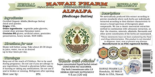 HawaiiPharm Alfalfa Alcohol-Free Liquid Extract, Alfalfa (Medicago Sativa) Sprouting Seed Glycerite Natural Herbal Supplement 4x4 oz