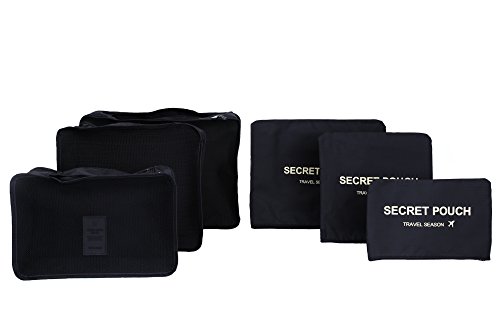 6 sets travel Organizers Packing Cubes Luggage Organizers Compression Pouches (black)