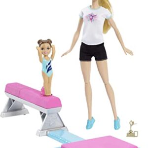 Barbie Gymnastic Dolls & Accessories, Flippin' Fun Gymnast Playset with 2 Dolls, Balance Beam & Flipping Dismount Action