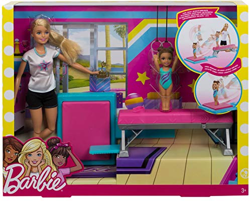 Barbie Gymnastic Dolls & Accessories, Flippin' Fun Gymnast Playset with 2 Dolls, Balance Beam & Flipping Dismount Action