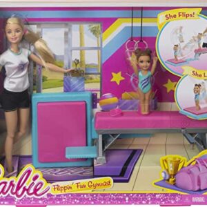 Barbie Gymnastic Dolls & Accessories, Flippin' Fun Gymnast Playset with 2 Dolls, Balance Beam & Flipping Dismount Action