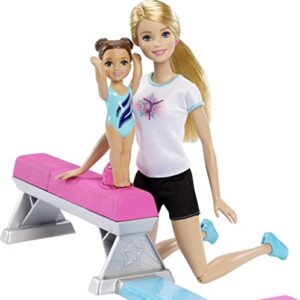 Barbie Gymnastic Dolls & Accessories, Flippin' Fun Gymnast Playset with 2 Dolls, Balance Beam & Flipping Dismount Action