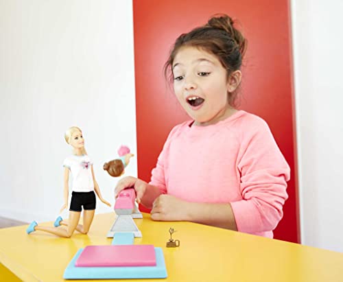 Barbie Gymnastic Dolls & Accessories, Flippin' Fun Gymnast Playset with 2 Dolls, Balance Beam & Flipping Dismount Action