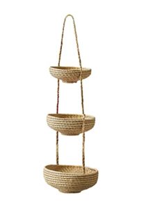 serene spaces living hanging raffia baskets for your kitchen – 3 fair trade handmade decorative storage baskets from madagascar for fruit and vegetables