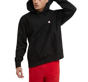 champion mens reverse weave pullover, left chest c hoody, black-y06145, medium us