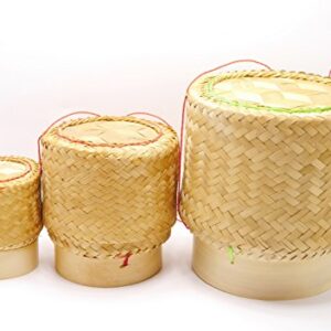 White Orchid Sticky Rice Bamboo Basket Thai Laos Traditional Handmade to Keep Sticky Rice Warm (set 3 size S M L)