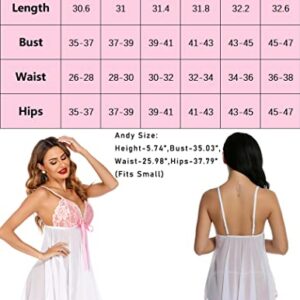 Avidlove Women Lingerie Lace Babydoll V Neck Sleepwear Strap Chemise Strap Chemise Babydoll Lingerie Set White M