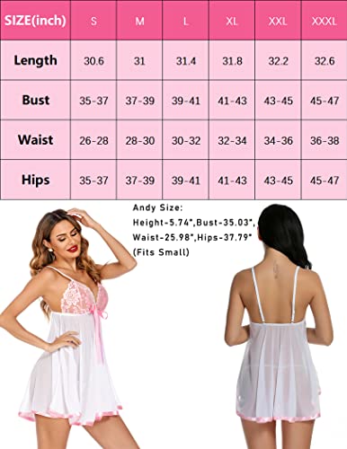 Avidlove Women Lingerie Lace Babydoll V Neck Sleepwear Strap Chemise Strap Chemise Babydoll Lingerie Set White M