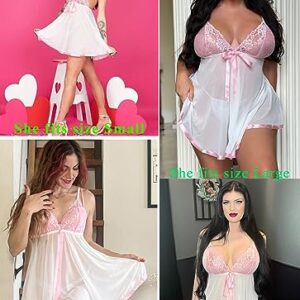 Avidlove Women Lingerie Lace Babydoll V Neck Sleepwear Strap Chemise Strap Chemise Babydoll Lingerie Set White M