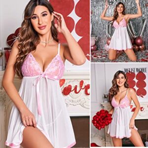 Avidlove Women Lingerie Lace Babydoll V Neck Sleepwear Strap Chemise Strap Chemise Babydoll Lingerie Set White M