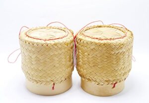 white orchid sticky rice bamboo basket thai laos traditional handmade to keep sticky rice warm (medium 55 inches set 2)