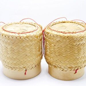 White Orchid Sticky Rice Bamboo Basket Thai Laos Traditional Handmade to Keep Sticky Rice Warm (Medium 55 inches set 2)