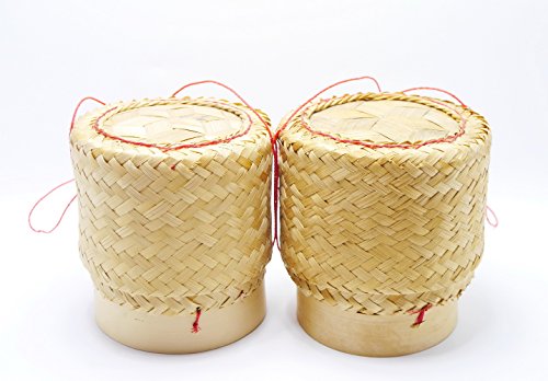 White Orchid Sticky Rice Bamboo Basket Thai Laos Traditional Handmade to Keep Sticky Rice Warm (Medium 55 inches set 2)