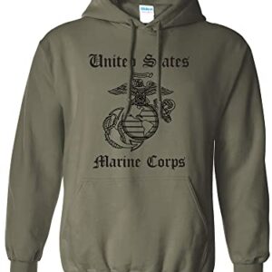 zerogravitee United States Marine Corps Adult Hooded Sweatshirt-Military Green (black text) - Large