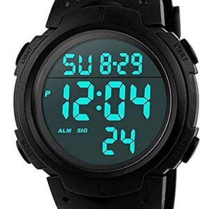 SKMEI MJSCPHBJK Mens Digital Sports Watch, Waterproof LED Screen Large Face Military Watches and Heavy Duty Electronic Simple Army Watch with Alarm, Stopwatch, Luminous Night Light - Black