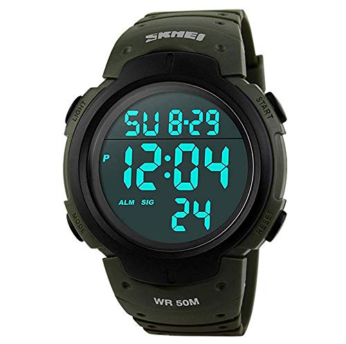 SKMEI MJSCPHBJK Mens Digital Sports Watch, Waterproof LED Screen Large Face Military Watches and Heavy Duty Electronic Simple Army Watch with Alarm, Stopwatch, Luminous Night Light - Black