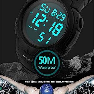 SKMEI MJSCPHBJK Mens Digital Sports Watch, Waterproof LED Screen Large Face Military Watches and Heavy Duty Electronic Simple Army Watch with Alarm, Stopwatch, Luminous Night Light - Black