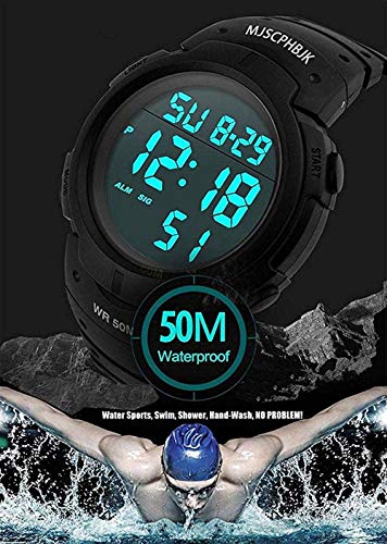 SKMEI MJSCPHBJK Mens Digital Sports Watch, Waterproof LED Screen Large Face Military Watches and Heavy Duty Electronic Simple Army Watch with Alarm, Stopwatch, Luminous Night Light - Black