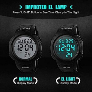 SKMEI MJSCPHBJK Mens Digital Sports Watch, Waterproof LED Screen Large Face Military Watches and Heavy Duty Electronic Simple Army Watch with Alarm, Stopwatch, Luminous Night Light - Black