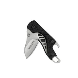 kershaw cinder multi-function folding pocketknife (1025); 1.4 inch 3cr13 stonewashed blade; manual opening; liner lock; bottle opener; keychain carry; black glass-filled nylon handle; 0.9 oz