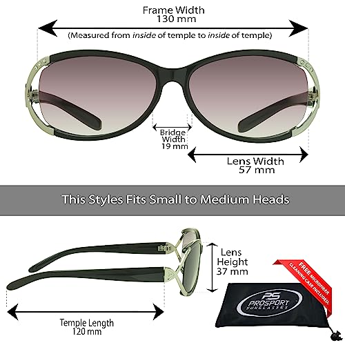 proSPORT Reading Sun Glasses +1.50 Tinted Smoke Lens Black frame with Silver with Rhinestones for Women