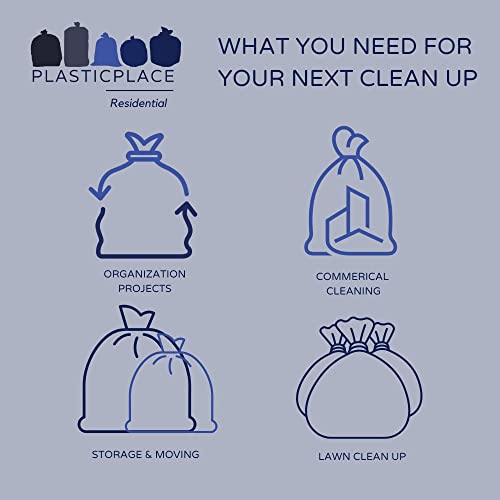 Plasticplace 13 Gallon Trash Bags │ 1.2 Mil │ White Extra-Large Drawstring Garbage Can Liners │ 24" x 31" (50 Case)