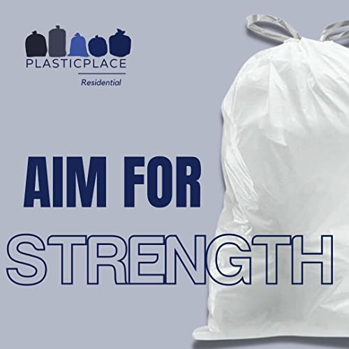 Plasticplace 13 Gallon Trash Bags │ 1.2 Mil │ White Extra-Large Drawstring Garbage Can Liners │ 24" x 31" (50 Case)