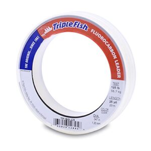 triple fish 100% fluorocarbon leader, 125 lb / 56.7 kg test, 0.047 in / 1.20 mm dia, clear, 25 yd / 23 m,tff-b25-125