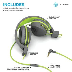 JLab Audio Neon Headphones On-Ear Feather Light, Ultra-plush Eco Leather, 40mm drivers, GUARANTEED FOR LIFE - Graphite/Lime