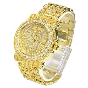 techno pave iced out watch - gold