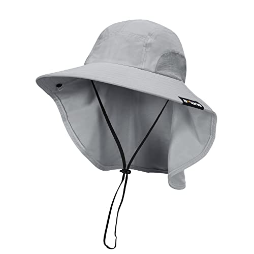 Wide Brim Sun Hat with Neck Flap, UPF 50+ Hiking Safari Fishing Caps for Men and Women Gray