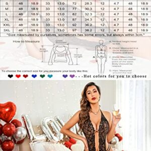 Avidlove Lingerie for Women Halter Lace Bodysuit Teddy V Neck Babydoll Sexy Sleepwear Black Large