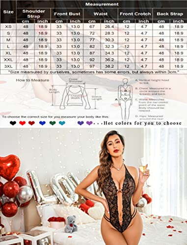 Avidlove Lingerie for Women Halter Lace Bodysuit Teddy V Neck Babydoll Sexy Sleepwear Black Large