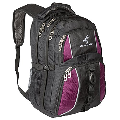 Exos Backpack, (laptop, travel, academics or business) Urban Commuter (Black with Purple Trim)