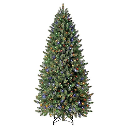 Evergreen Classics 6.5 ft Pre-Lit Vermont Spruce Quick Set Artificial Christmas Tree, Remote-Controlled Color-Changing LED Lights