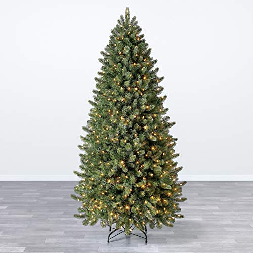 Evergreen Classics 6.5 ft Pre-Lit Vermont Spruce Quick Set Artificial Christmas Tree, Remote-Controlled Color-Changing LED Lights