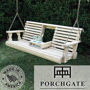 Porchgate Amish Heavy Duty 800 Lb Rollback Console Treated Porch Swing with Hanging Chains (Unfinished)