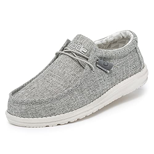 Hey Dude Men's Wally Linen Iron Size 9 | Men’s Shoes | Men’s Lace Up Loafers | Comfortable & Light-Weight