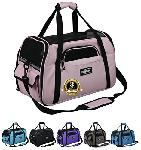 EliteField Soft Sided Pet Carrier (3 Year Warranty, Airline Approved), Multiple Sizes and Colors Available (Large: 19" L x 10" W x 13" H, Pink)