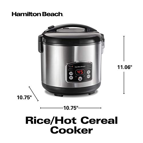 Hamilton Beach Digital Programmable Rice Cooker & Food Steamer, 14 Cups Cooked (7 Uncooked) With Steam & Rinse Basket, Stainless Steel (37548)