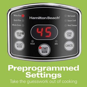 Hamilton Beach Digital Programmable Rice Cooker & Food Steamer, 14 Cups Cooked (7 Uncooked) With Steam & Rinse Basket, Stainless Steel (37548)