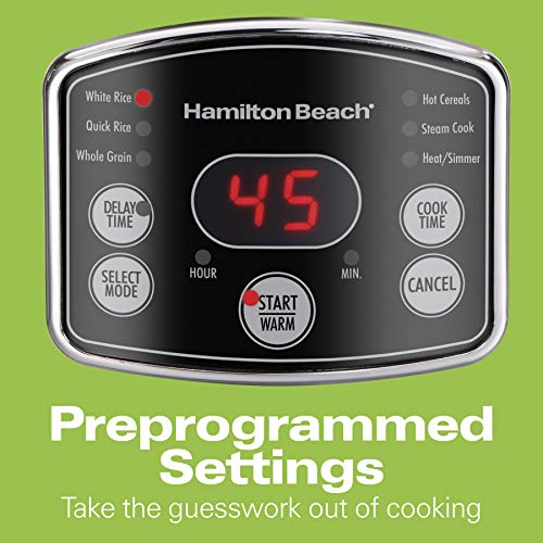 Hamilton Beach Digital Programmable Rice Cooker & Food Steamer, 14 Cups Cooked (7 Uncooked) With Steam & Rinse Basket, Stainless Steel (37548)